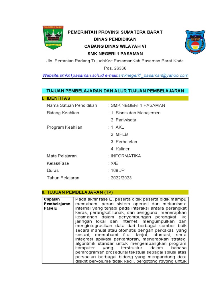 TP DAN ATP Informatika Kelas X | PDF