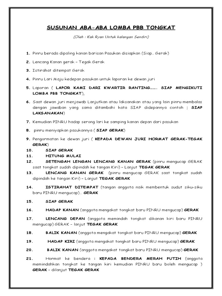 Susunan Aba-Aba Lomba PBB Tongkat | PDF