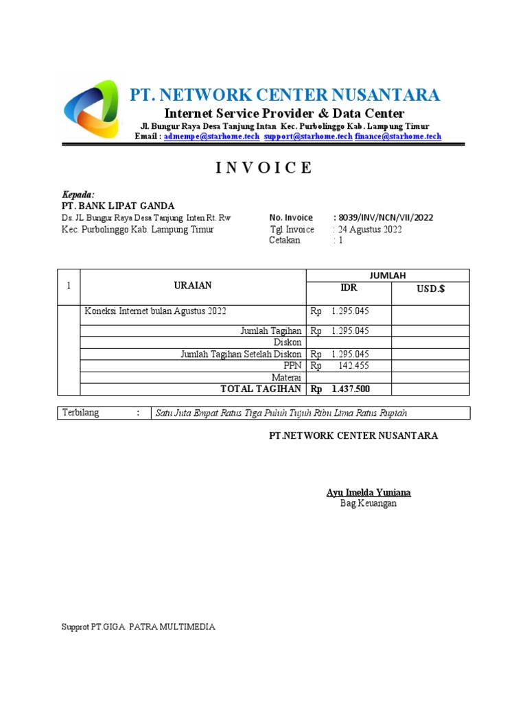 Invoice Koneksi Internet Agustus 2022 | PDF