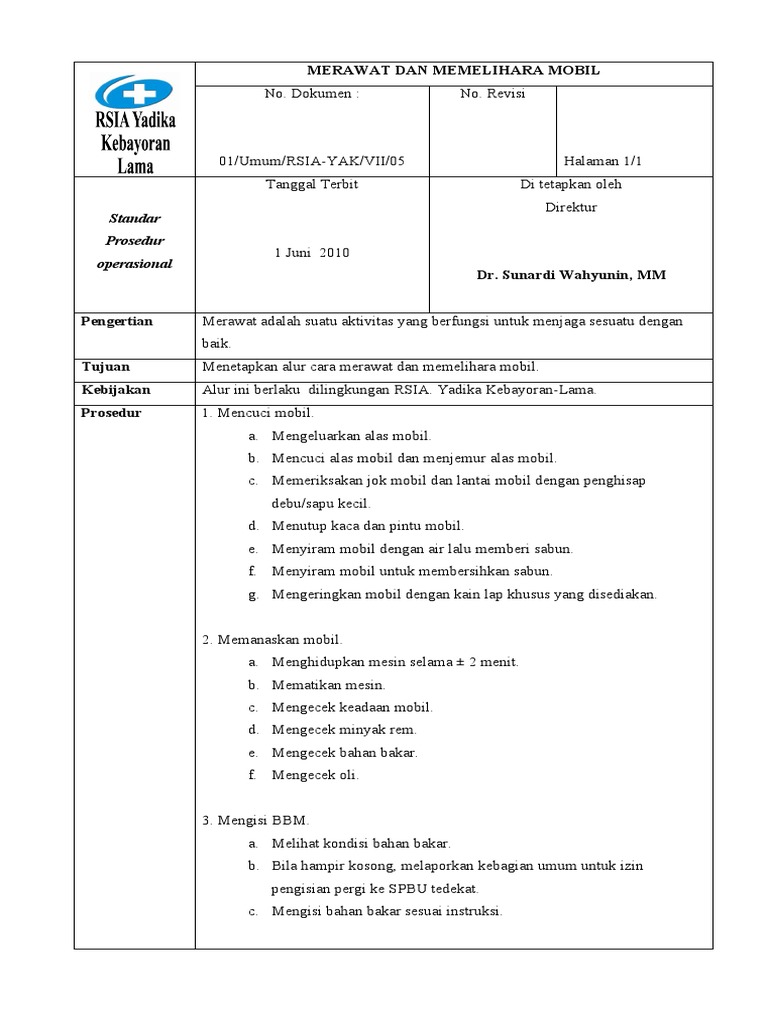 SOP Petugas Umum (Supir) | PDF