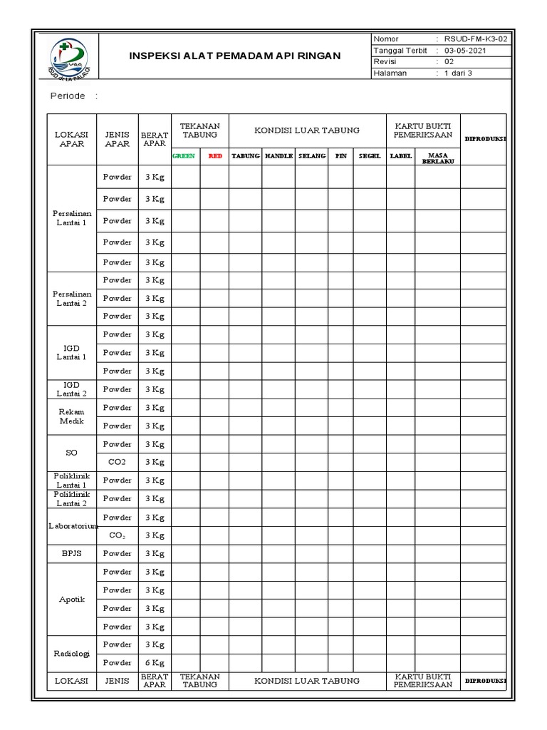 Rsud-Fm-K3!02!01 (Form Inspeksi Apar) | PDF