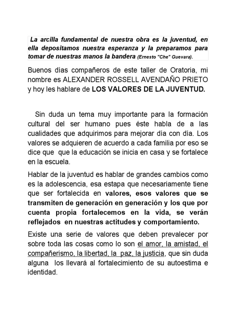 Discurso - Juventud y Valores | PDF