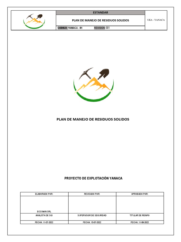 Plan de Manejo de Residuos Solidos | PDF | Residuos | Gestión de residuos