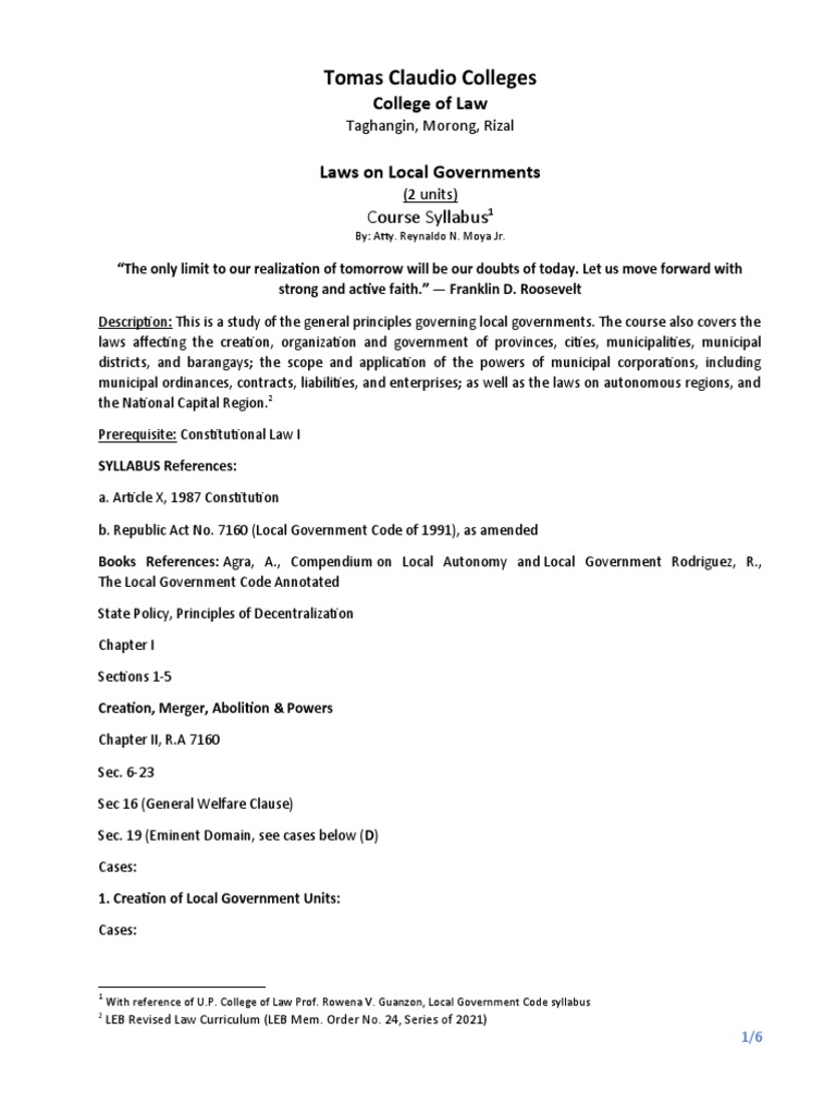 SYLLABUS Local Government Code - TCC - COL - 7.18.2022 | Download Free ...
