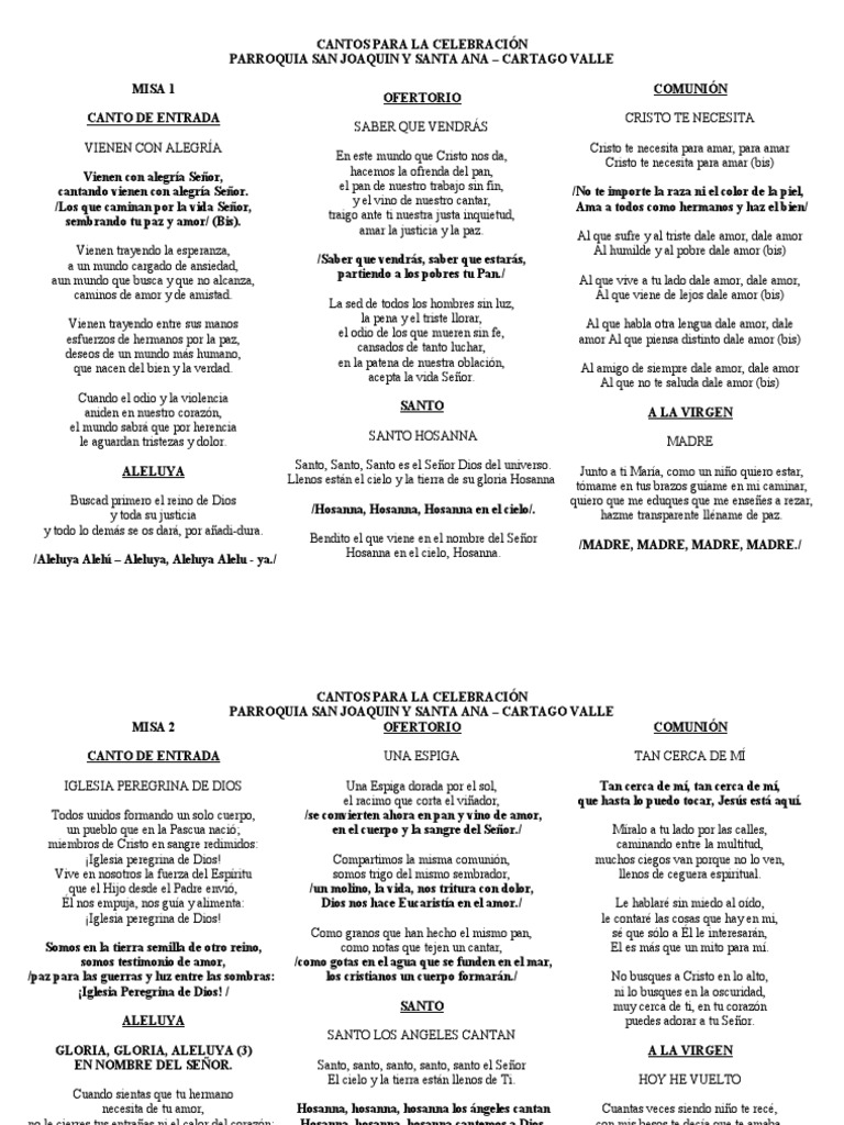 Cantos para Santa Misa - 6 Misas Planificadas | PDF | Misa (liturgia) | eucaristía