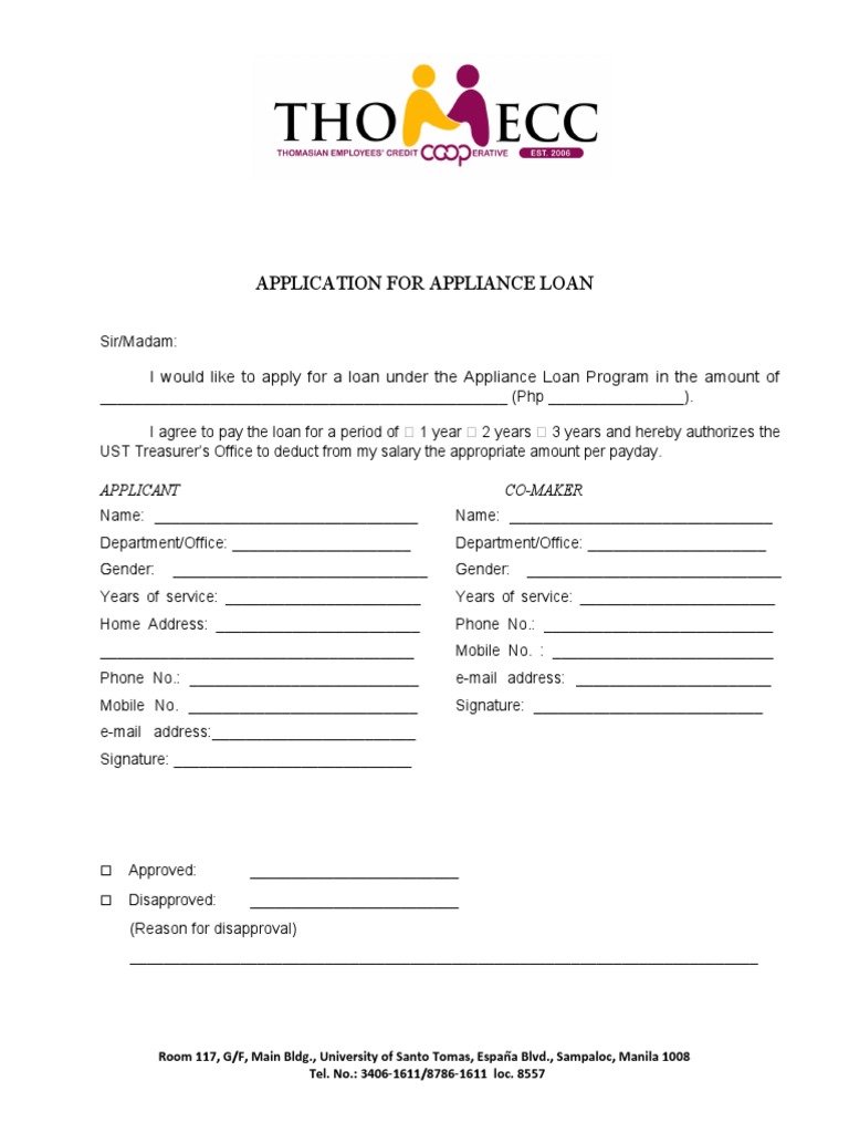 Appliance Loan Form | PDF