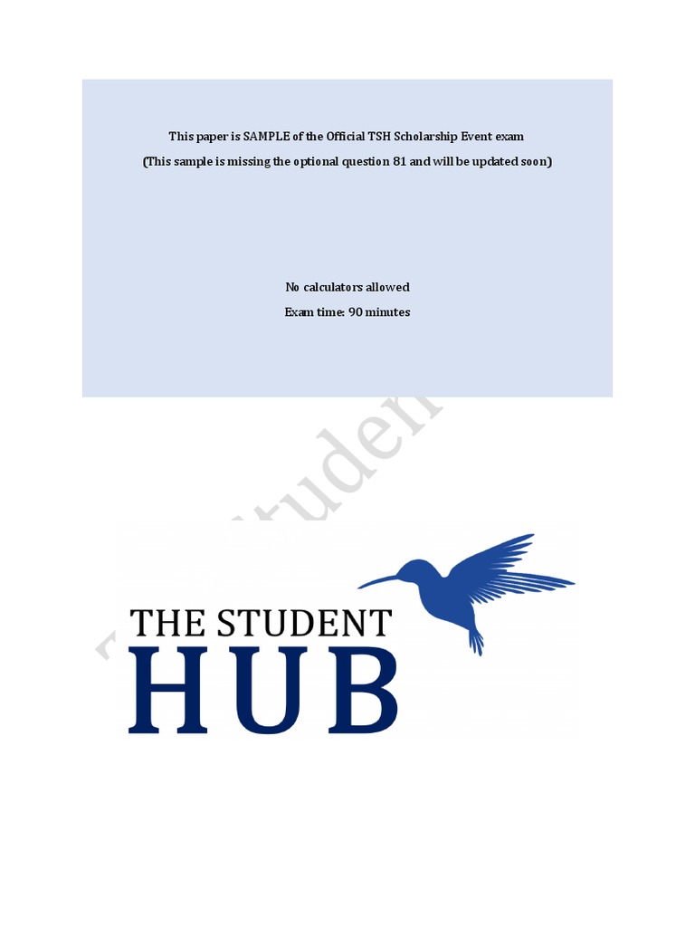 TSH Scholarship Exam Sample Questions | PDF | Circle | Mathematics