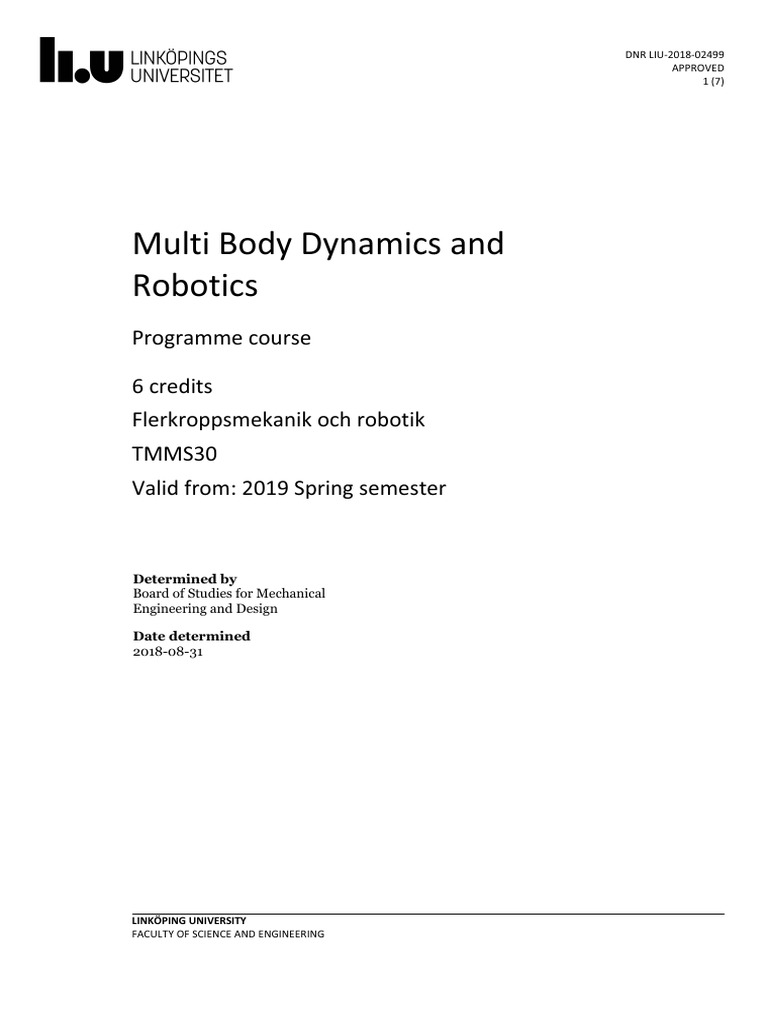 Syllabus Multi Body Dynamics and Robotics | PDF | Mechanical ...