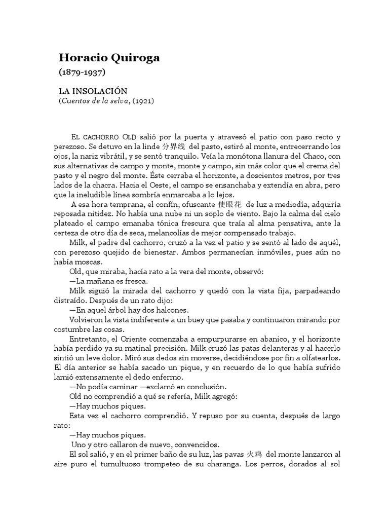 Horacio Quiroga-La Insolación | PDF