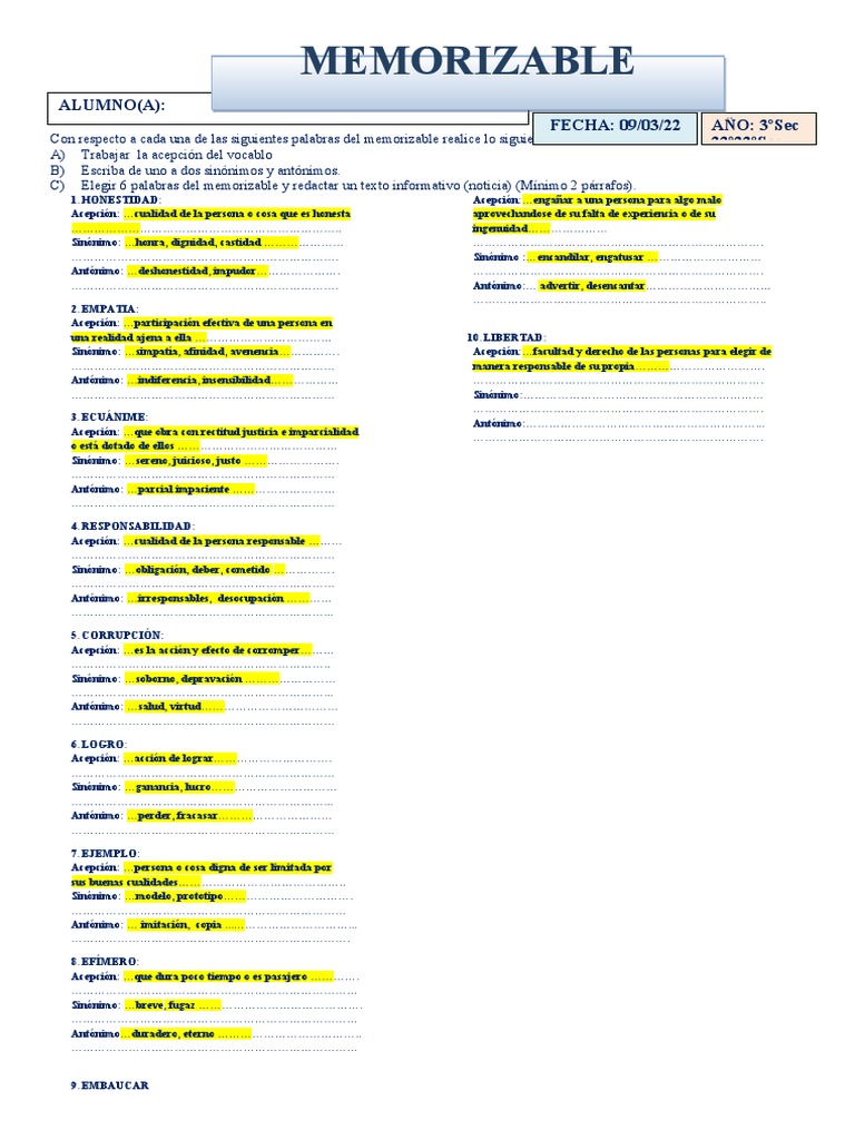 Memorizable - I Trimestre - 3ºsec | PDF