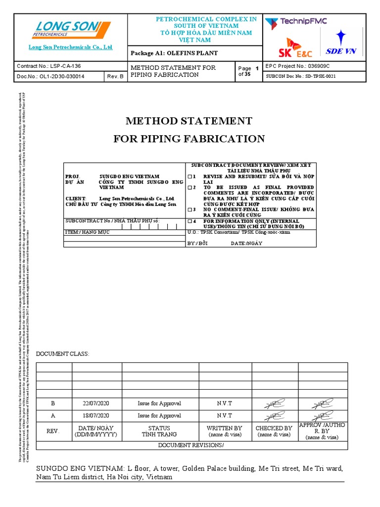 Method Statement For Piping Fabrication | PDF | Pipe (Fluid Conveyance) | Welding
