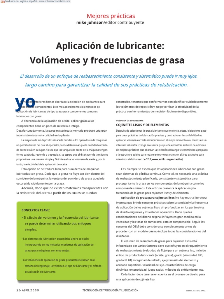 Lubricant Application - Grease Volumes and Frequencies - En.es | PDF ...