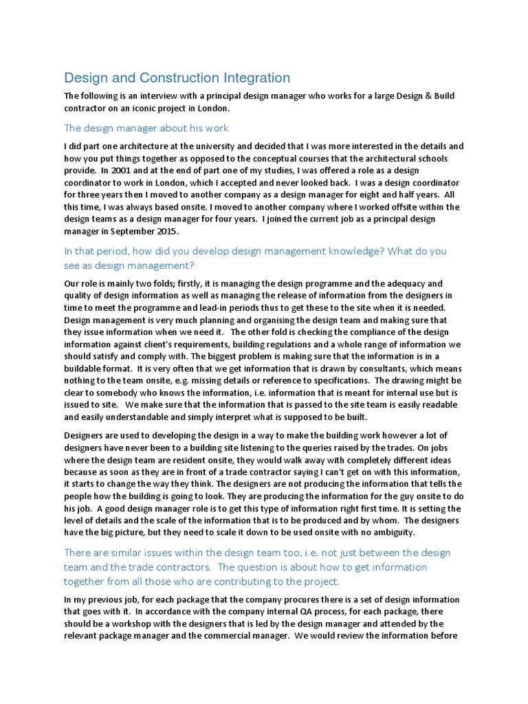 Design and Construction Integration | PDF | Architect | Building Information Modeling