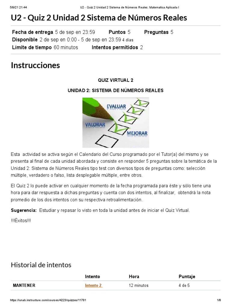 U2 - Quiz 2 Unidad 2 Sistema de Números Reales - Matematica Aplicada I ...