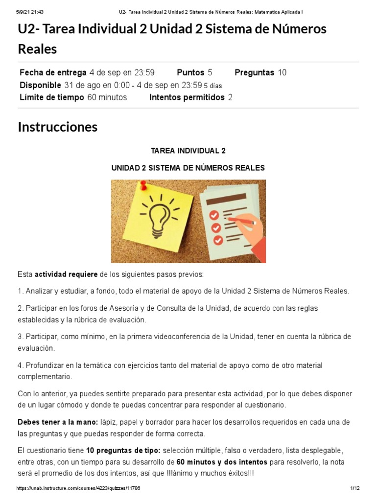 U2 - Tarea Individual 2 Unidad 2 Sistema de Números Reales - Matematica Aplicada I | PDF ...