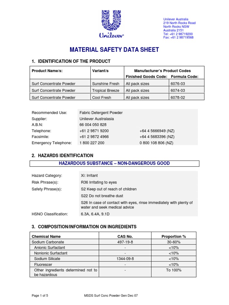 Material Safety Data Sheet: 1. Identification of The Product | PDF ...