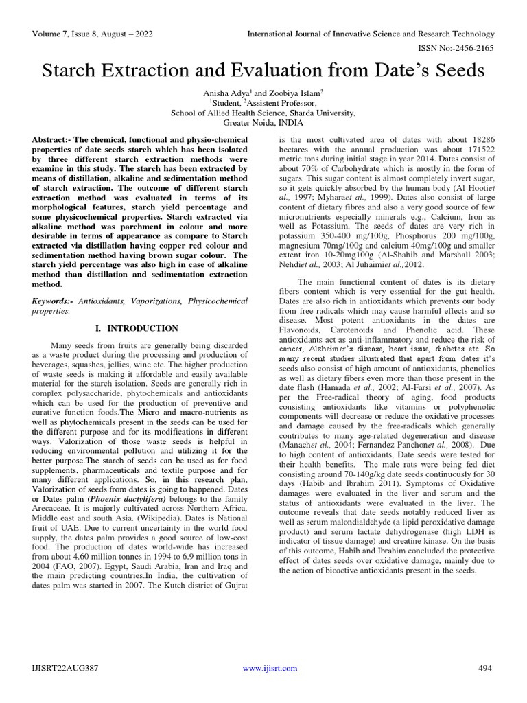Starch Extraction And Evaluation From Dates Seeds Pdf Polyphenol