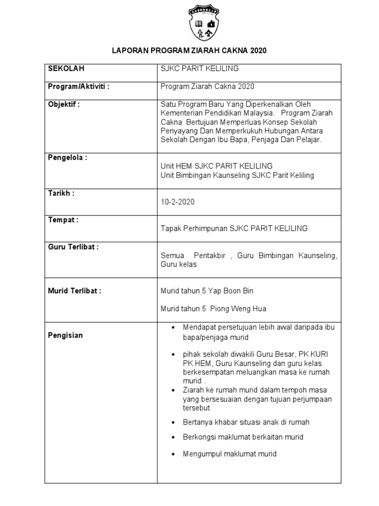 Laporan Ziarah Cakna SJKC Parit Keliling | PDF | Karier & Perkembangan ...