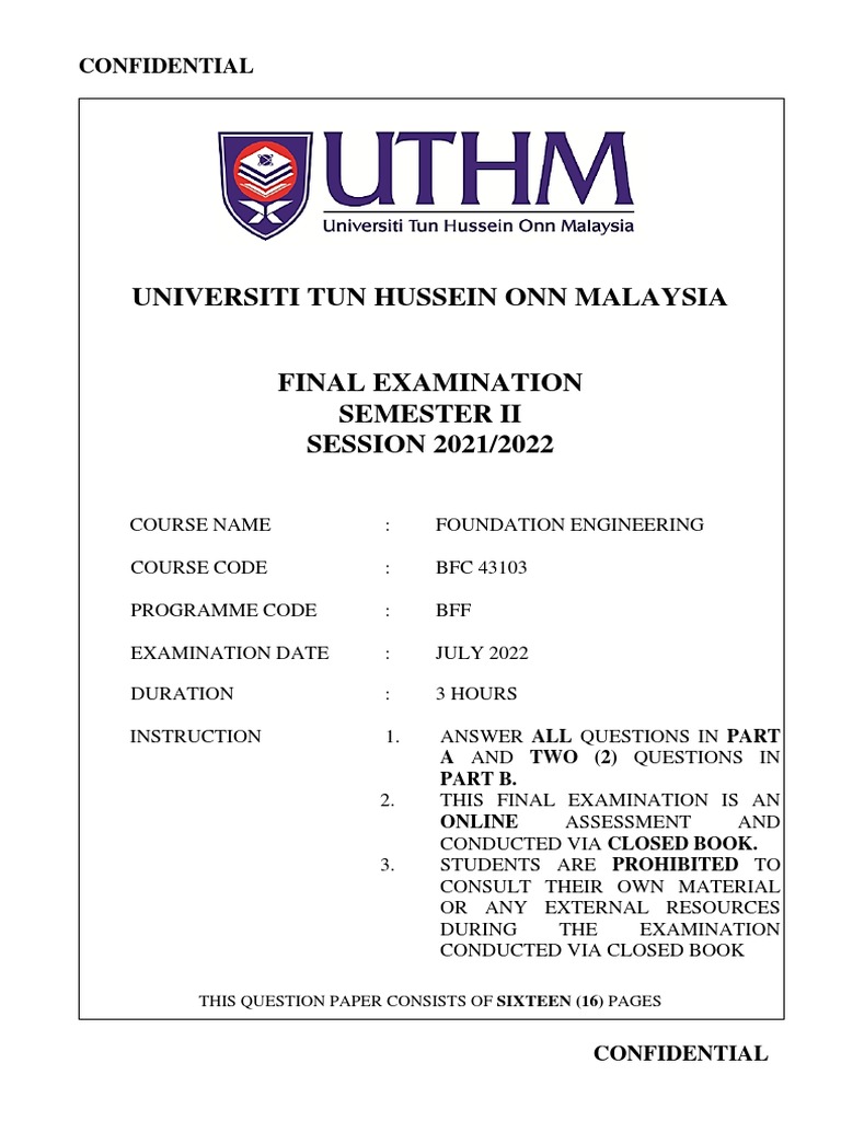 Foundation Engineering Exam Paper 2022 | PDF | Deep Foundation ...