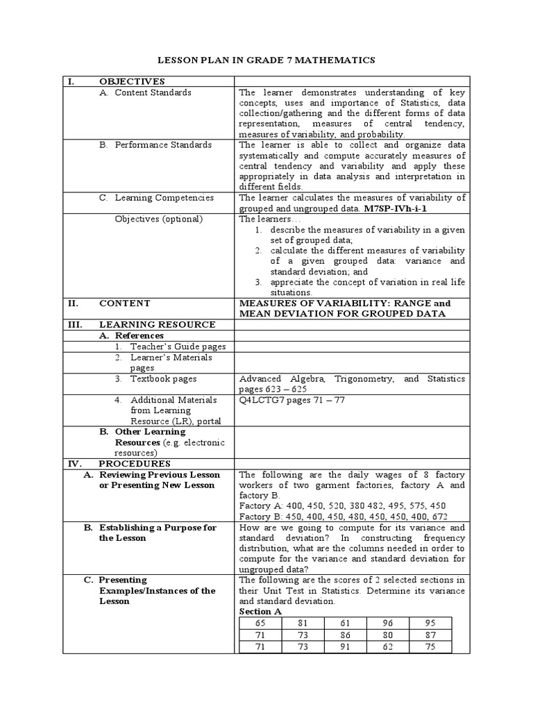 Measures of Variability - V &SD (Grouped) | PDF | Variance | Standard ...