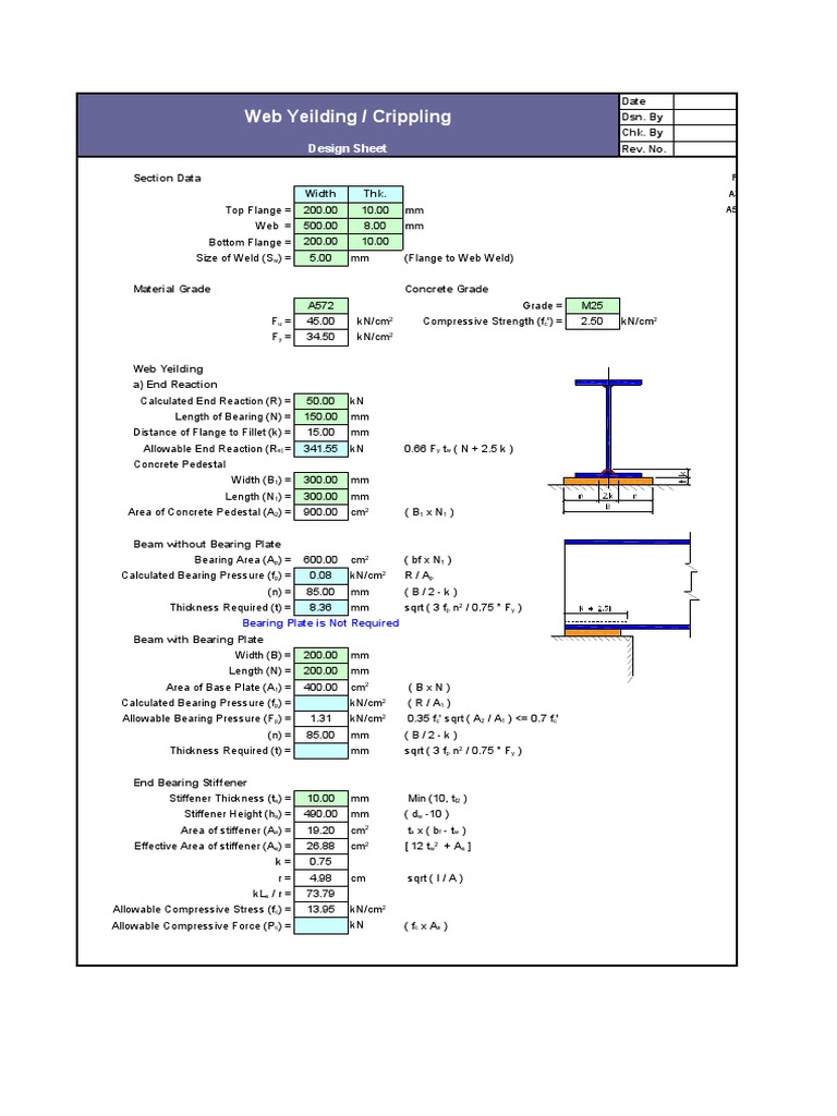 Web Yeilding and Crippling Design Spreadsheet | PDF | Building ...