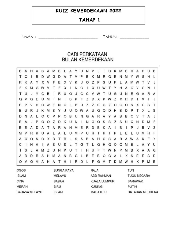Kuiz Kemerdekaan Tahap 1 | PDF