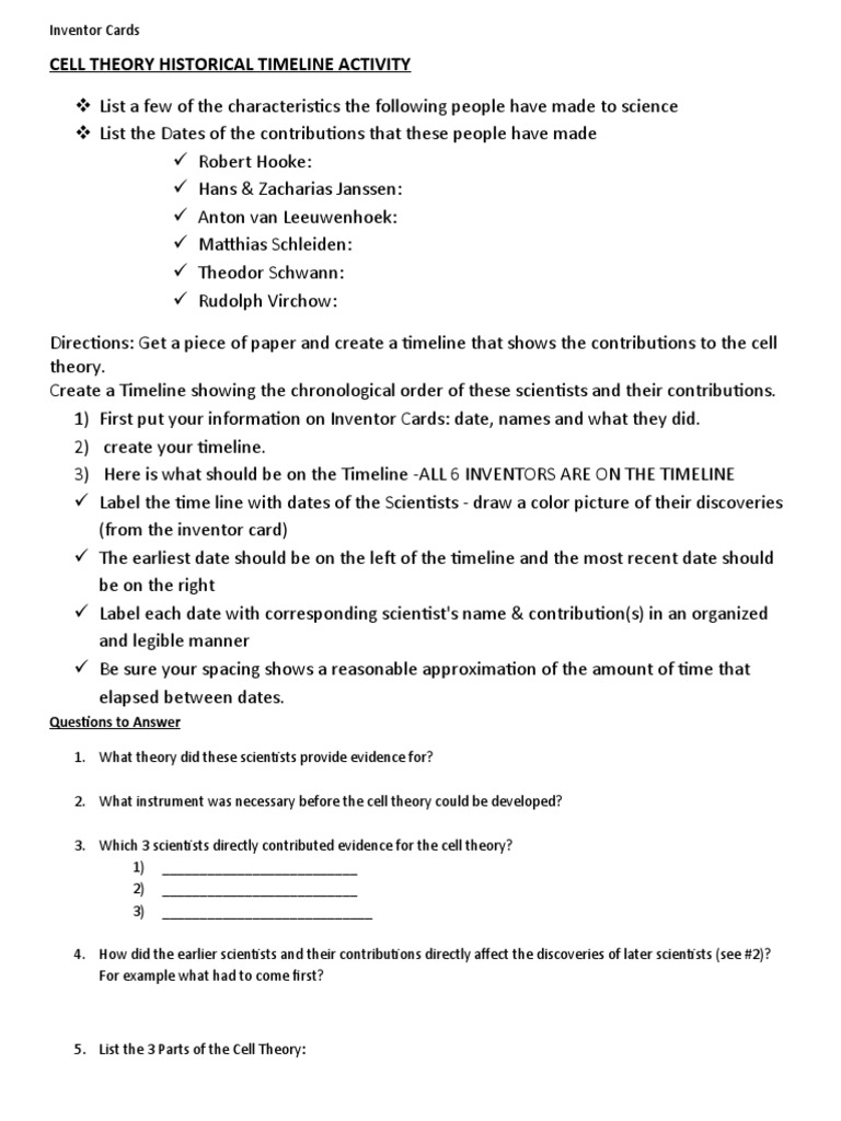 Cell Theory Activity | PDF | Science | Biology