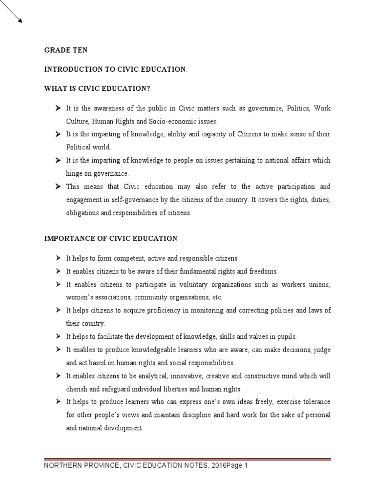 Civic Education Revised NotesGrade10!12!1 | PDF | Elections | Citizenship