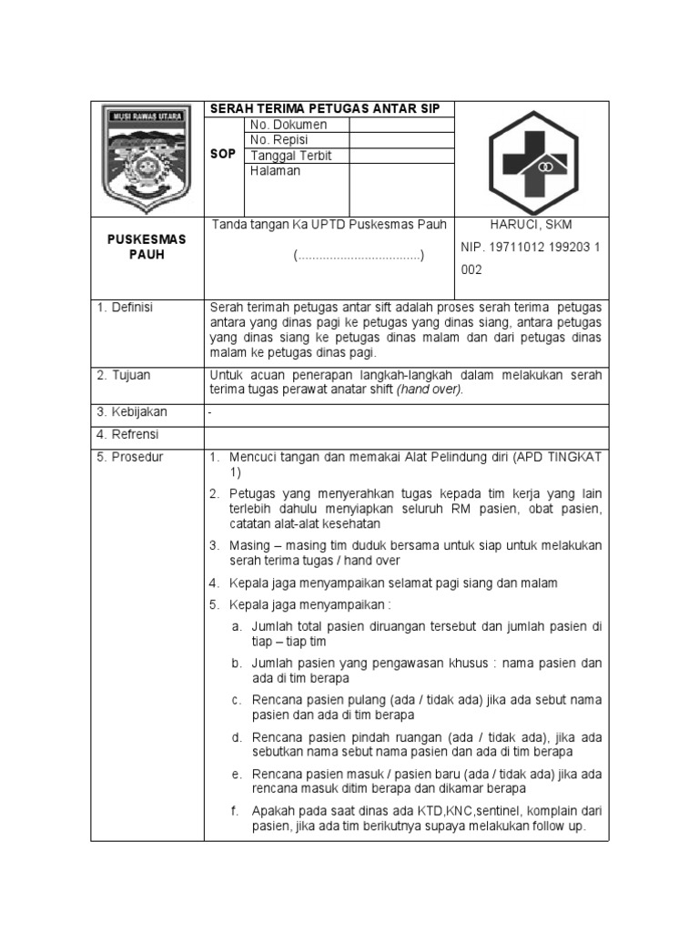 Sop Serah Terima Petugas Antar Sip | PDF