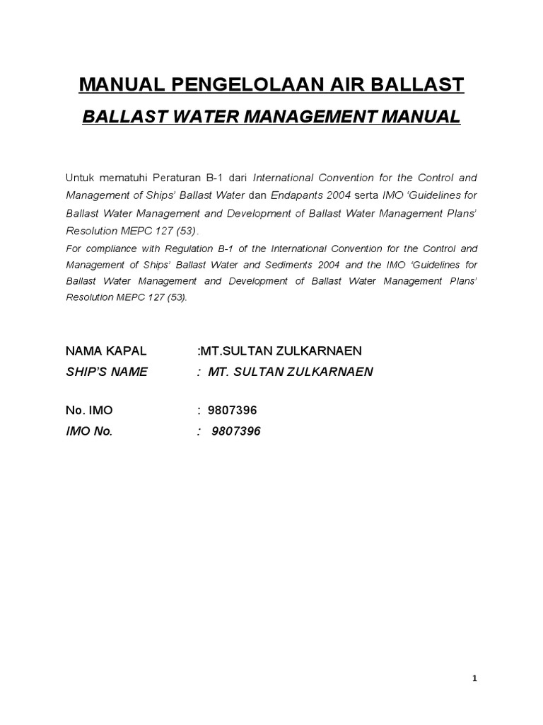 Ballast Water Management Manual | PDF | Ships | Shipping