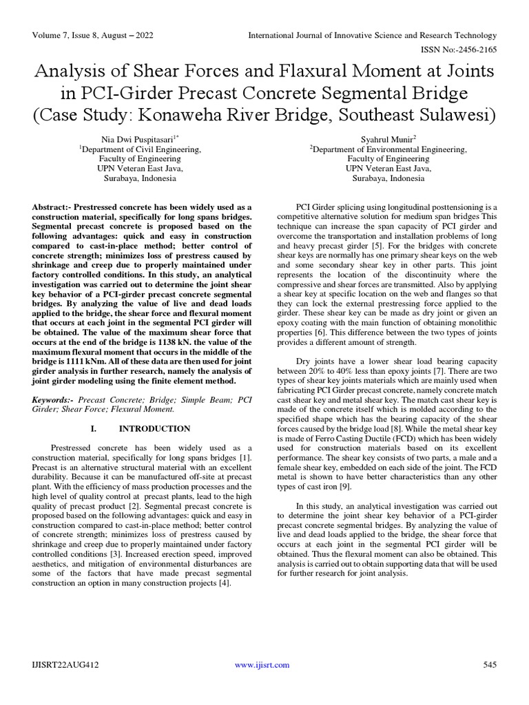 Analysis of Shear Forces and Flaxural Moment at Joints in PCI-Girder Precast Concrete Segmental ...