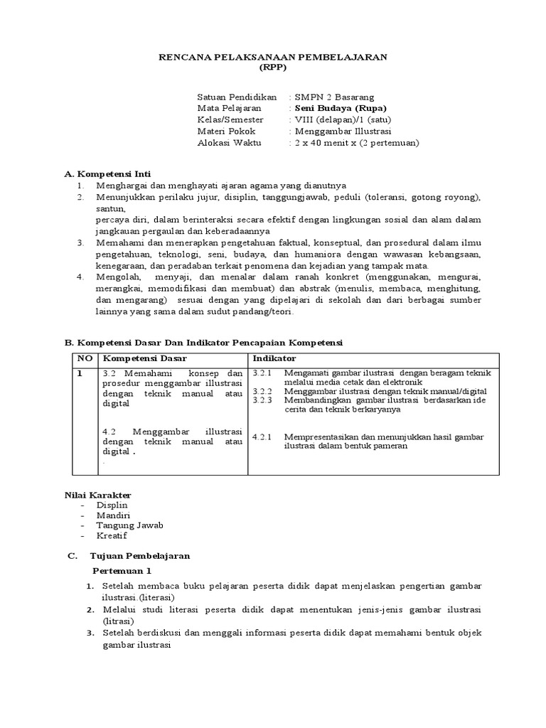 RPP Kelas Viii Seni Rupa 2 | PDF | Karier & Perkembangan | Seni