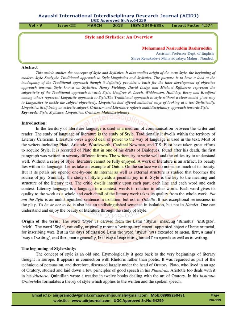 Style and Stylistics An Overview | PDF | Linguistics | Rhetoric