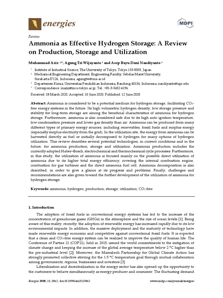 Ammonia As Effective Hydrogen Storage: A Review On Production, Storage ...