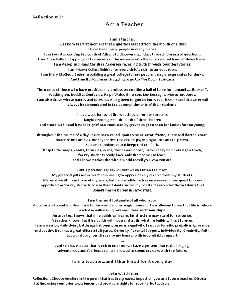I Am A Teacher: Reflection # 3 | PDF