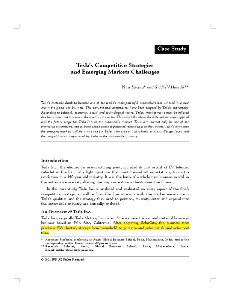 Tesla's Competitive Strategies | PDF | Electric Vehicle | Electric Car