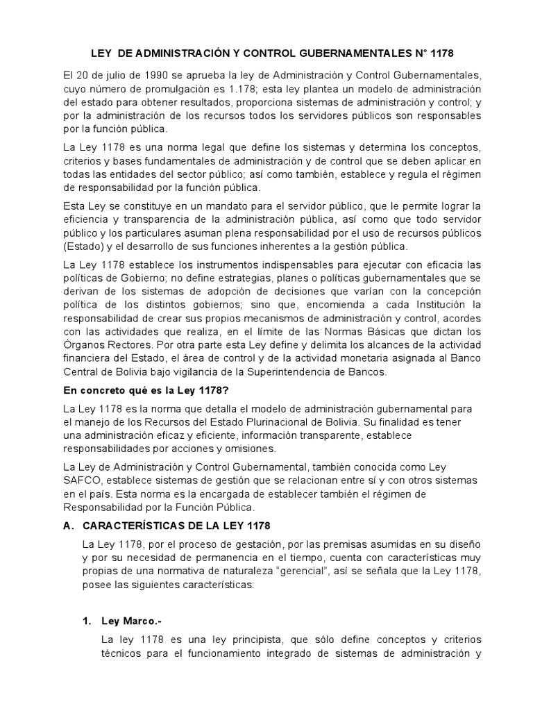 TEMA 1 Ley 1178 | PDF | Planificación | Administración Pública