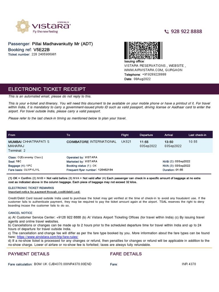Your Electronic Ticket-EMD Receipt | PDF | Transport | Aviation
