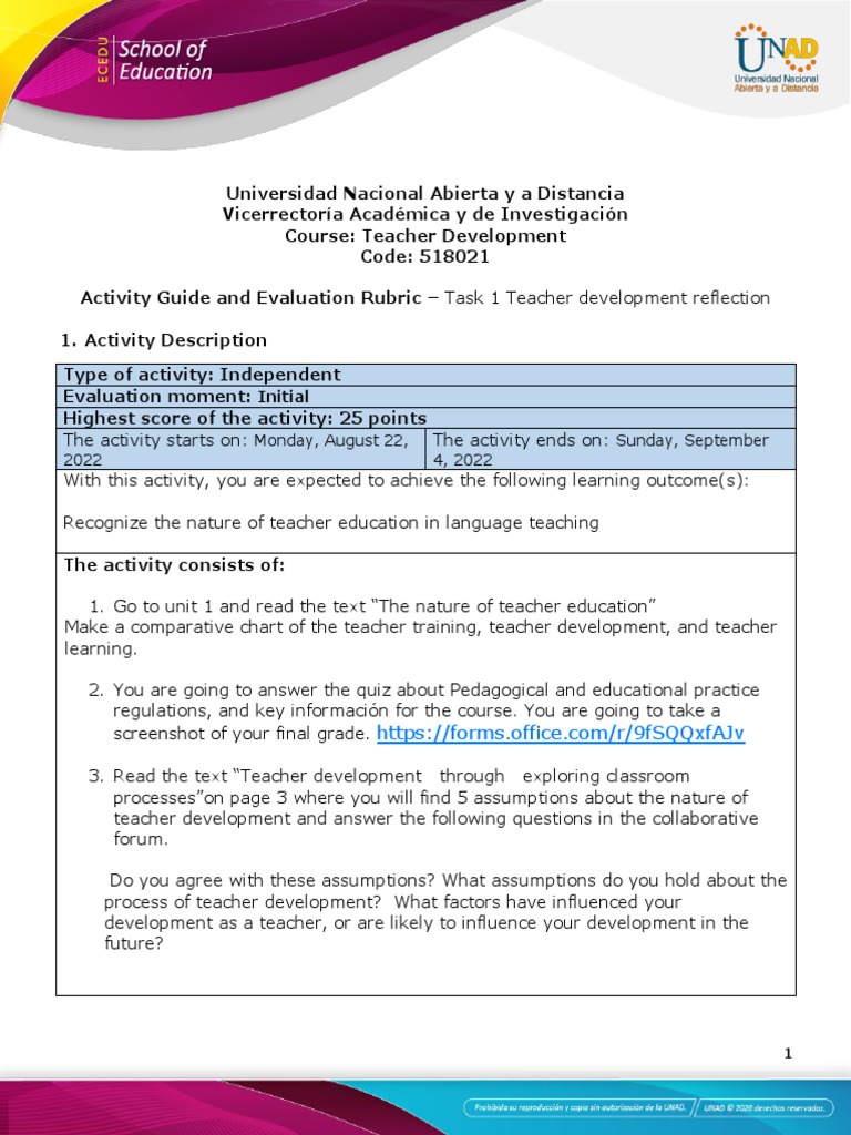 Activity Guide and Evaluation Rubric - Task 1 - Teacher Development ...