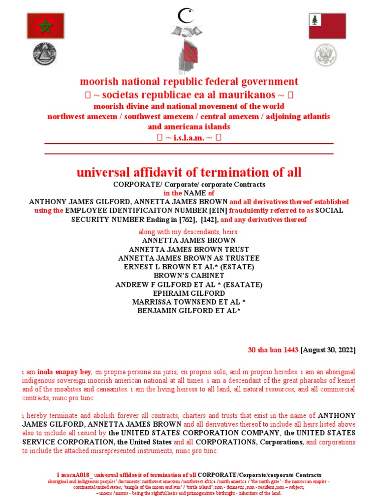 MACN-A018 - Universal Affidavit of Termination of All CORPORATE ...