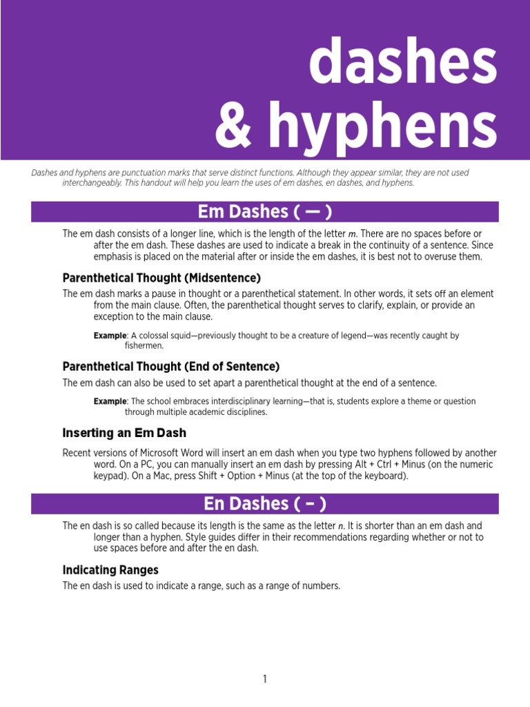 Dashes-and-Hyphens Summary | PDF | Adjective | Linguistic Typology