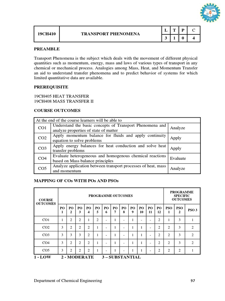 19CH410 - Transport Phenomena | PDF | Transport Phenomena | Fluid Dynamics