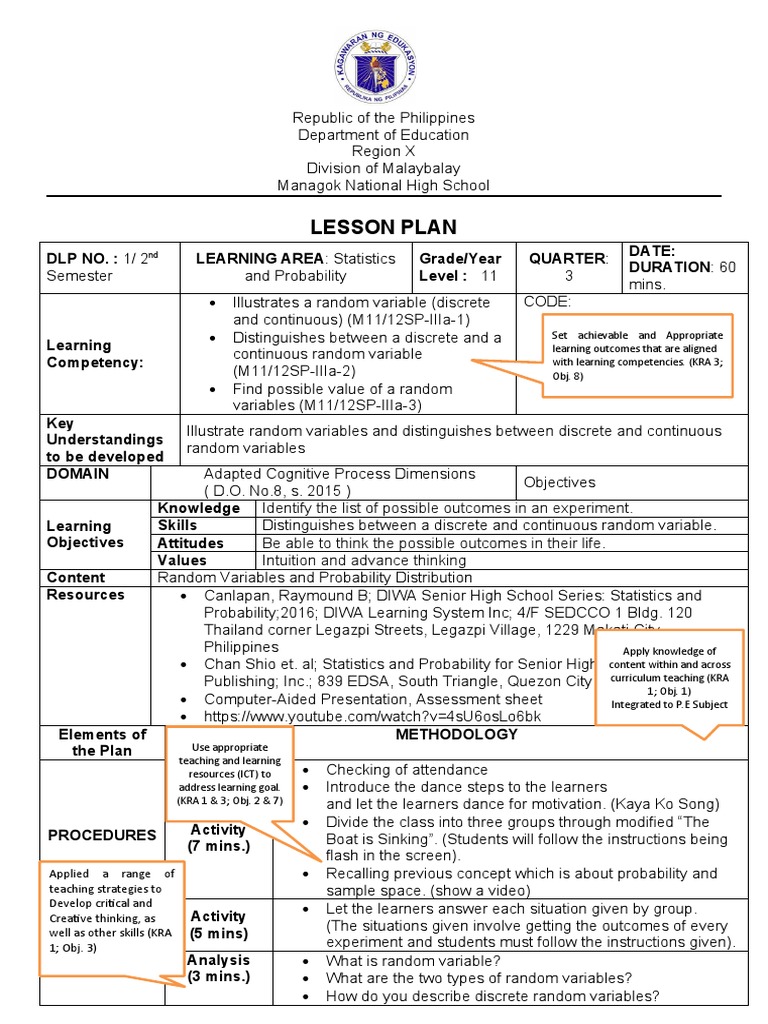 Stat Lesson Plan | PDF | Probability Distribution | Random Variable