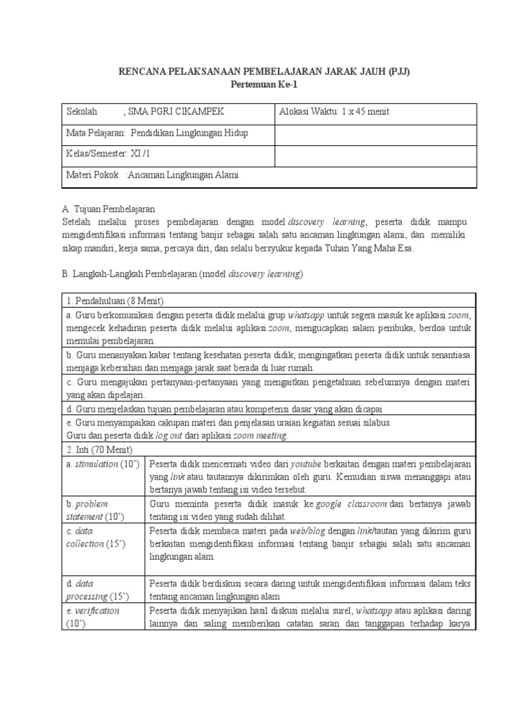 RPP PLH Daring - Kelas 11 | PDF