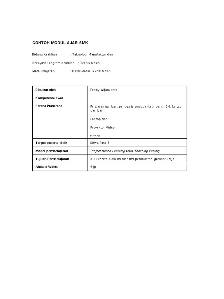 Contoh Modul Ajar SMK | PDF