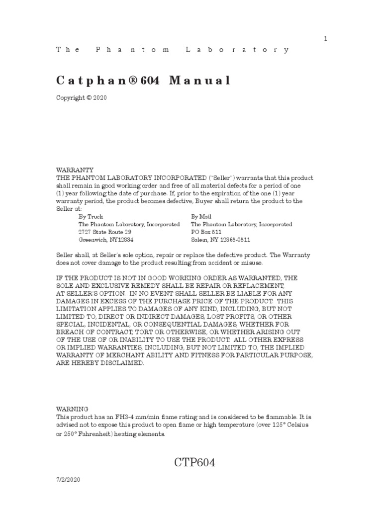 Catphan®604 Manual | PDF | Ct Scan | Medical Imaging