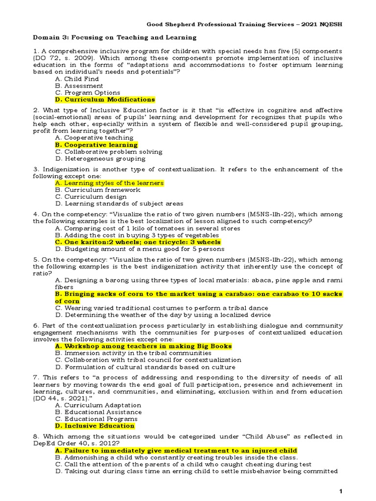 NQESH Domain 3 With Answer Key | PDF | Educational Assessment ...