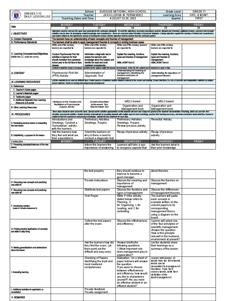 Monday Tuesday Wednesday Thursday Friday: Psychosocial First Aid (PFA ...