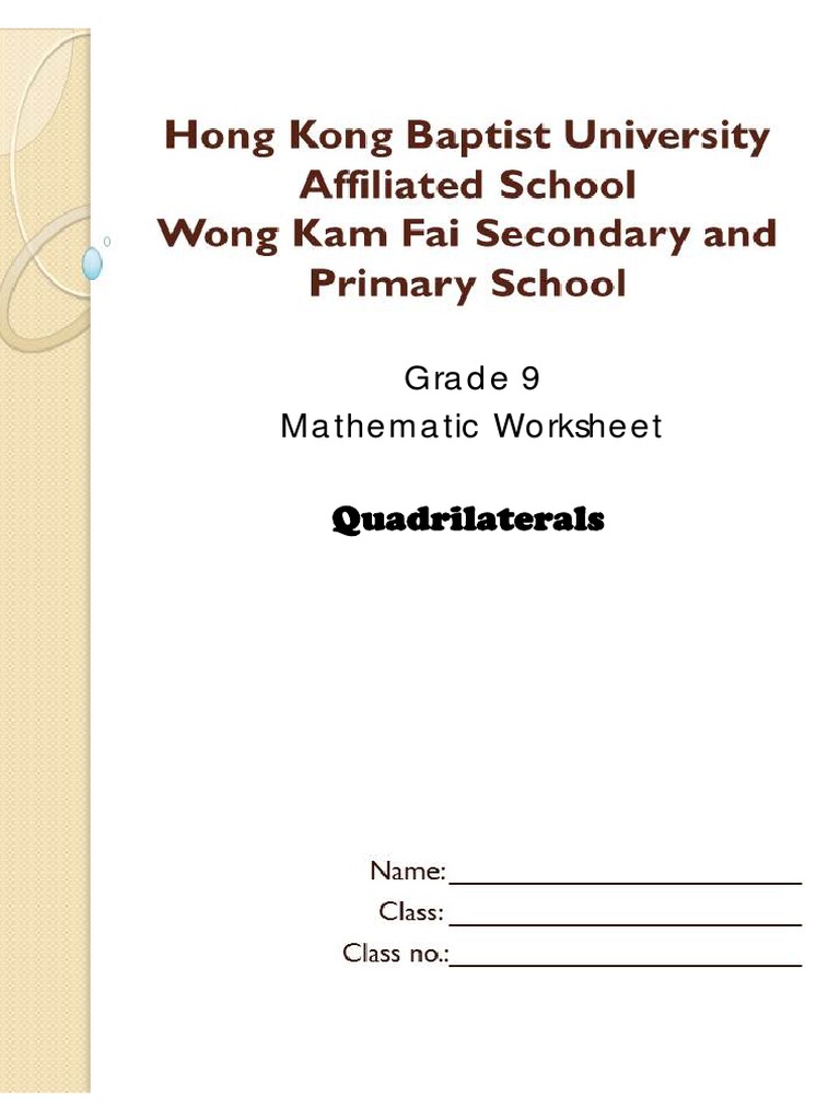 Quadrilaterals: Grade 9 Mathematic Worksheet | PDF | Rectangle | Elementary Mathematics