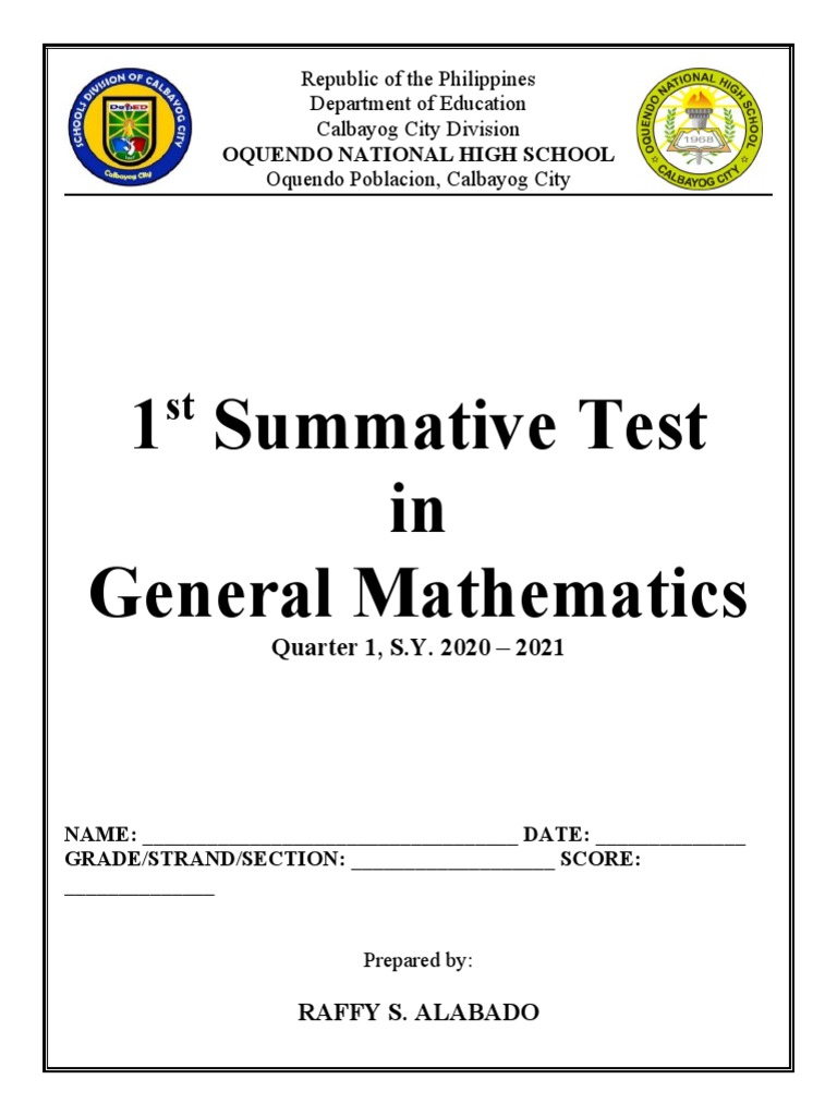 1st Summative Test in General Mathematics | PDF | Function (Mathematics ...
